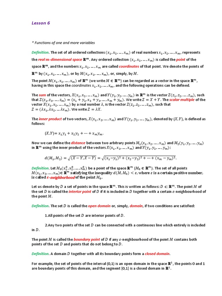Lesson 6: Functions of One and More Variables | PDF | Continuous ...