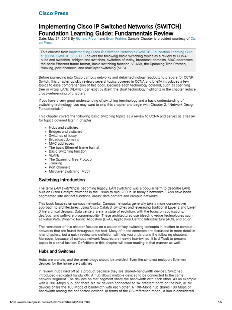 5implementing Cisco IP Switched Networks (SWITCH) Foundation Learning Guide - Fundamentals ...