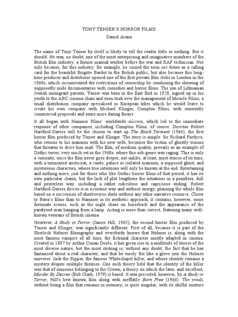 Tony Tenser | PDF | Horror Films | Cinema