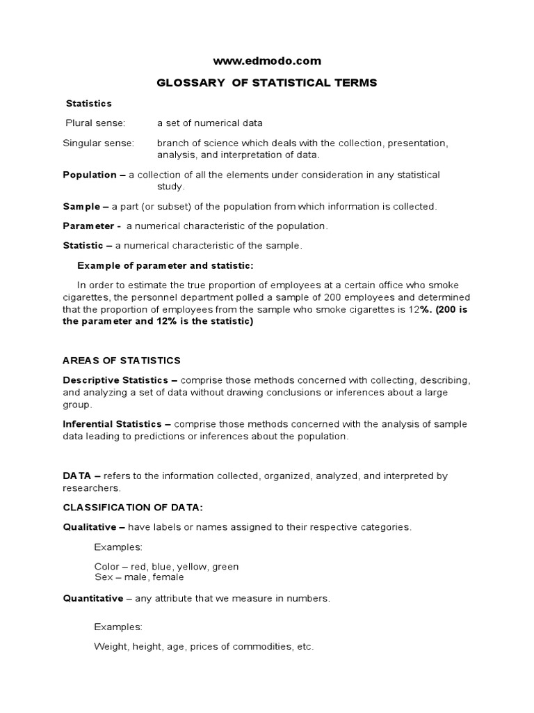 Definition of Statistical Terms | PDF | Skewness | Median