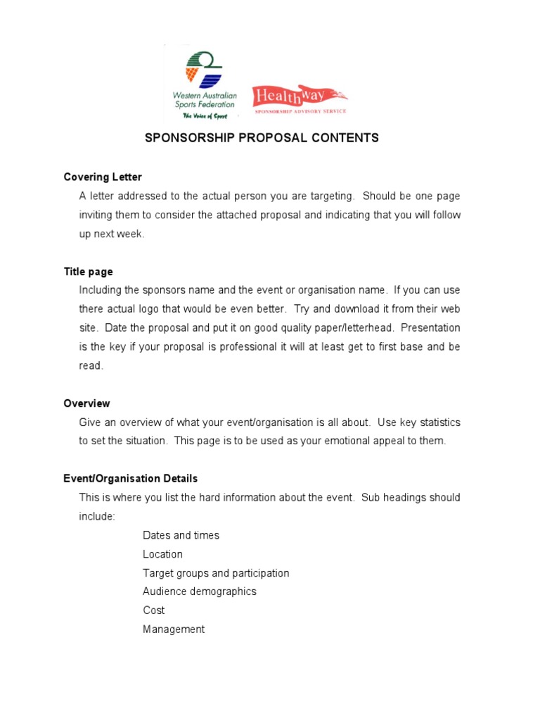 Sponsorship Proposal Contents: Covering Letter | PDF | Business ...