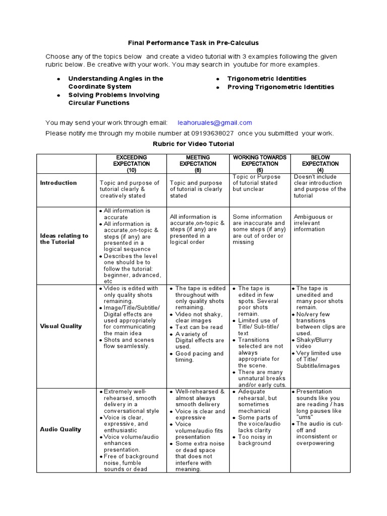 Final Performance Task in PreCalculus | PDF | Communication