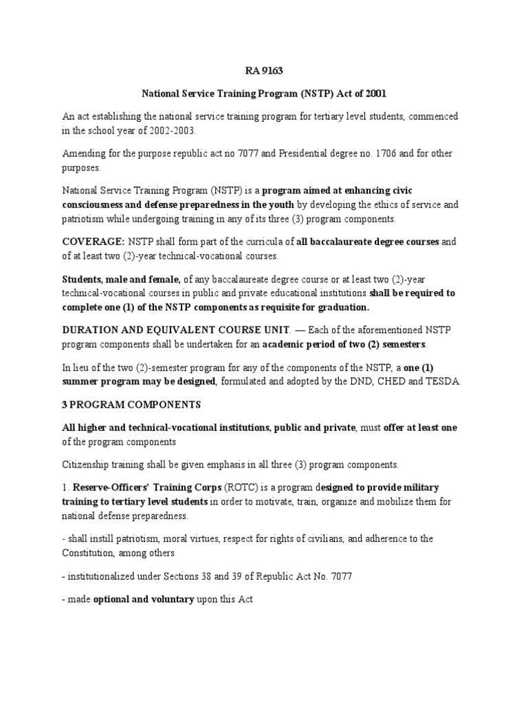 RA 9163 Summary | PDF | Reserve Officers' Training Corps | Government