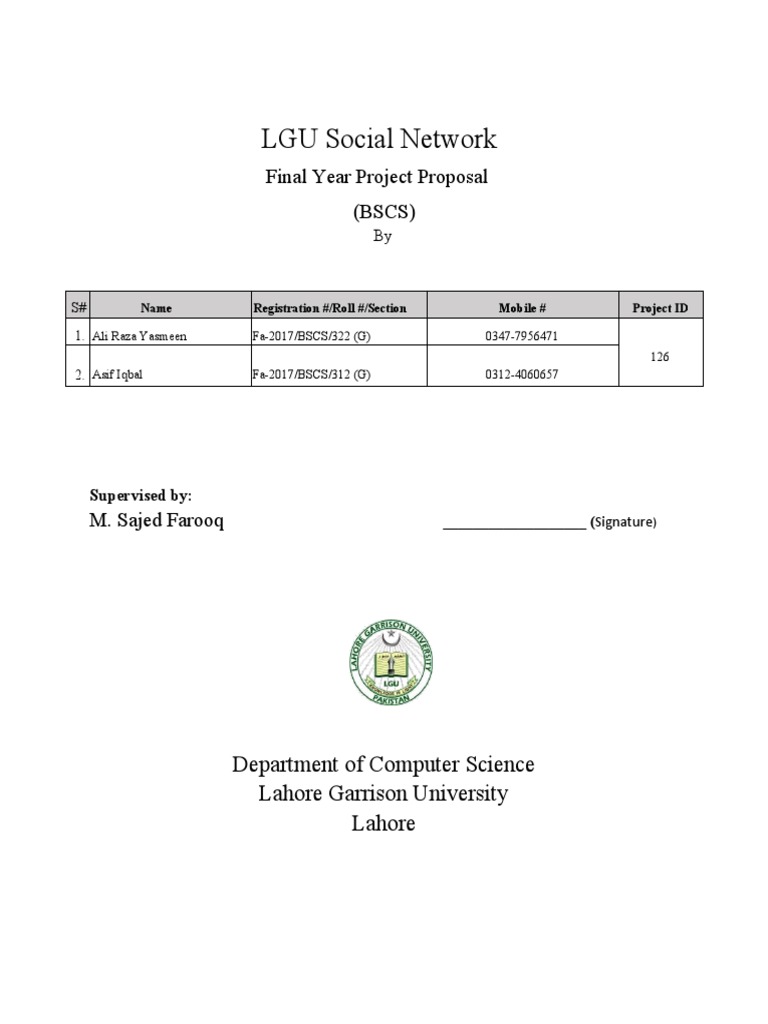 LGU Social Network: Final Year Project Proposal (BSCS) | PDF | Social ...