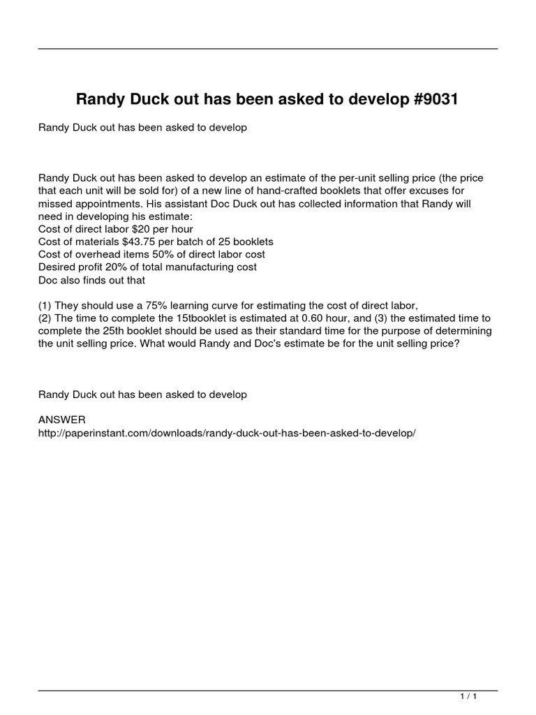 Randy Duck Out Has Been Asked To Develop | PDF