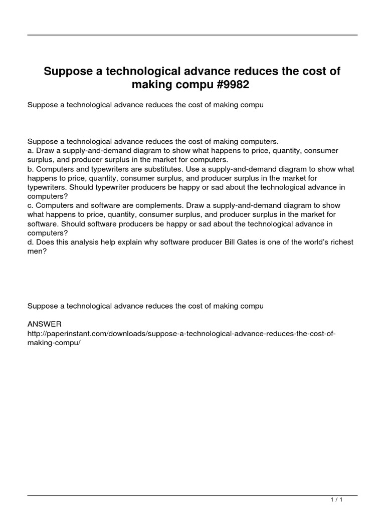 Suppose A Technological Advance Reduces The Cost of Making Compu | PDF Suppose A Technological Advance Reduces The Cost of Making Compu | PDF