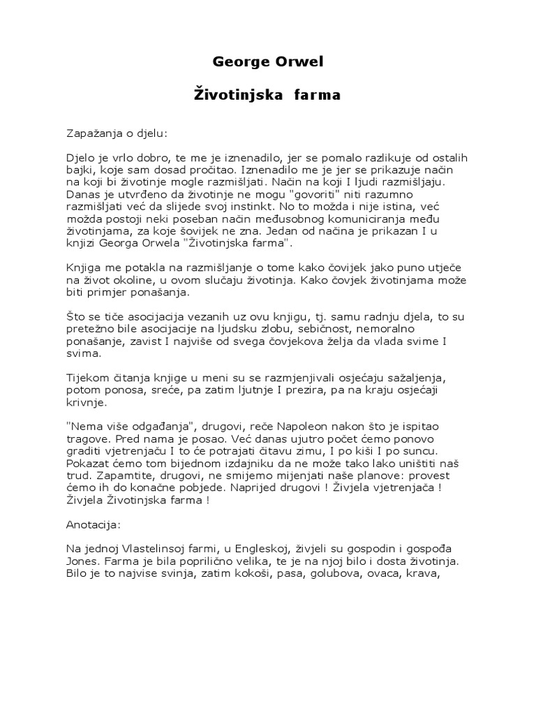 Zivotinjska Farma Verzija 1 | PDF