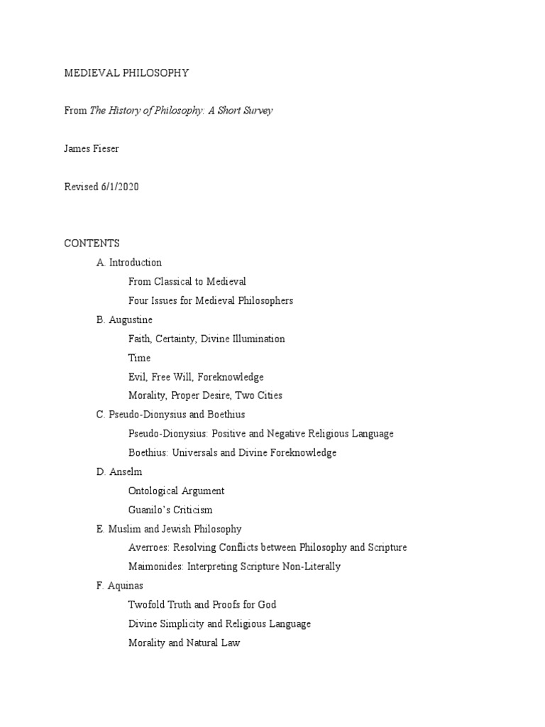 Medieval Philosophy | PDF | Medieval Philosophy | Augustine Of Hippo
