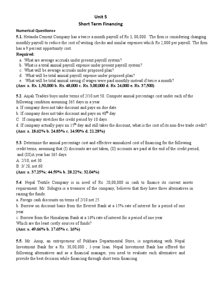 Numerical Questions 5 | PDF | Factoring (Finance) | Commercial Paper