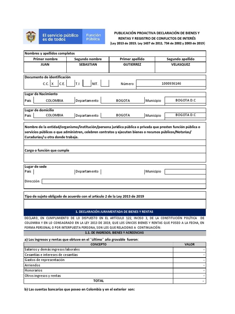 Formato Declaracion Bienes y Rentas Sigep | PDF | Parentesco | Ley de ...