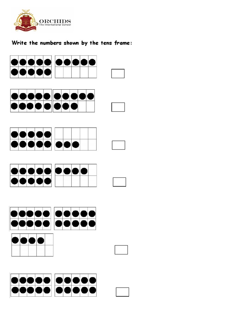 Write The Numbers Shown by The Tens Frame | PDF
