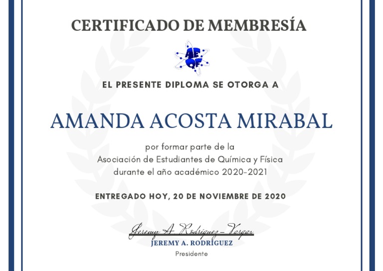 Certificado de Membresía: Amanda Acosta Mirabal | PDF