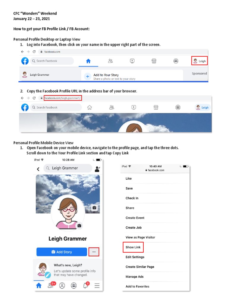 How To Get Your FB Profile Link or Account | PDF