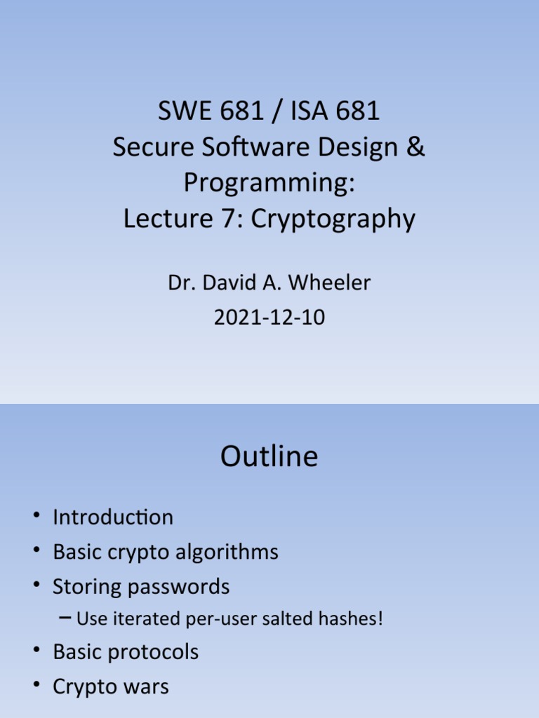 SWE 681 / ISA 681 Secure Software Design & Programming: Lecture 7 ...