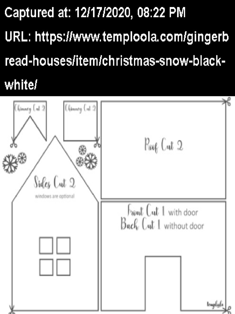 Printable Gingerbread House Template Black and White | PDF
