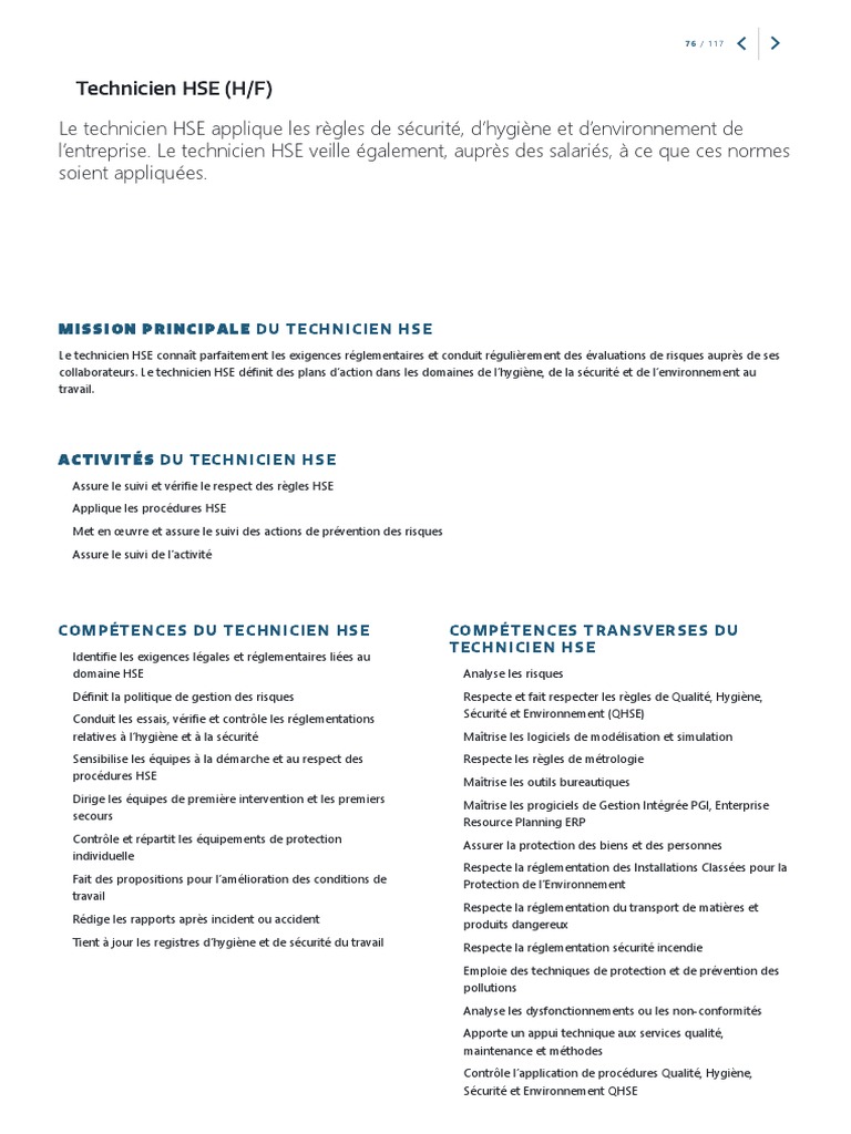 Fiche Métier Technicien HSE (H - F) - Fiche de Poste Et Offres D'emploi ...