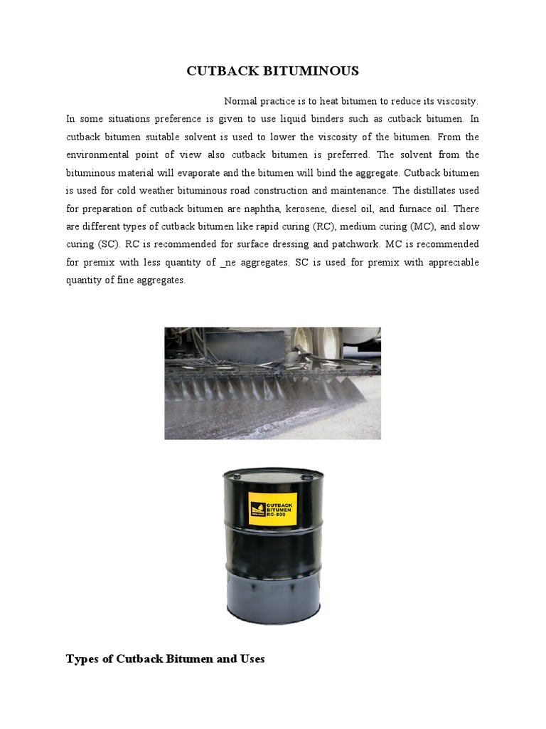 Cutback Bitumen Types and Uses | PDF | Emulsion | Asphalt