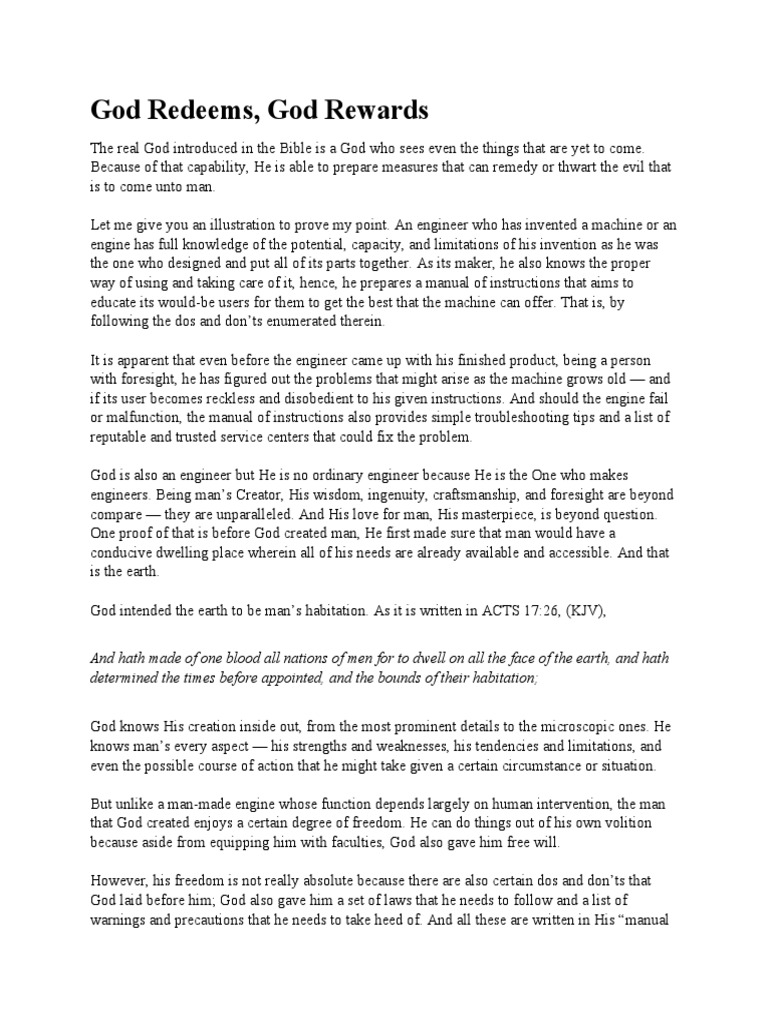 God Redeems, God Rewards | PDF | Lamb Of God | Free Will