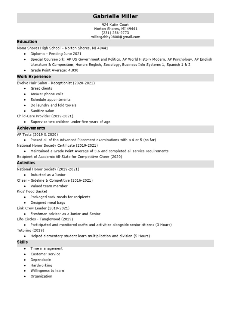 Gabby Miller Resume | PDF