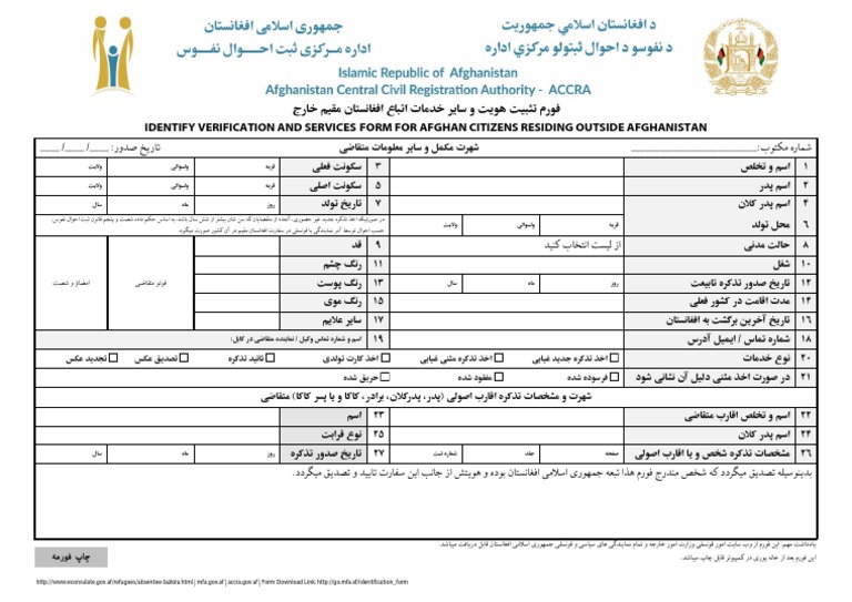 Verification of Identity Form For Afghans Abroad | PDF