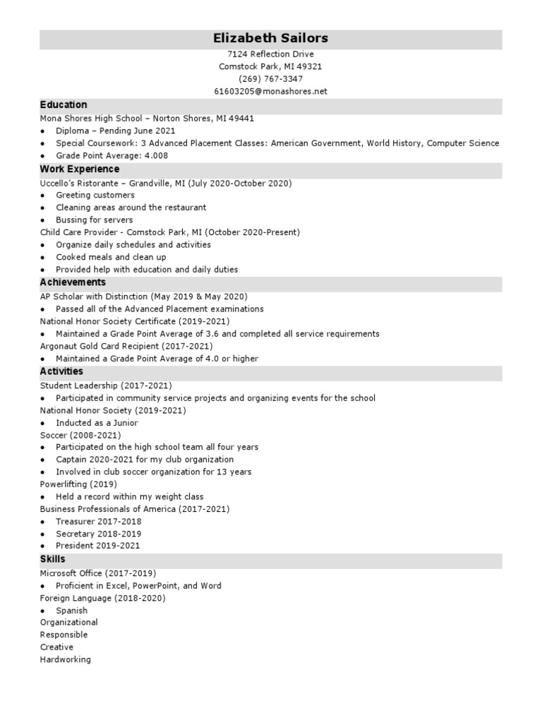 Elizabeth Sailors Resume 1 | PDF