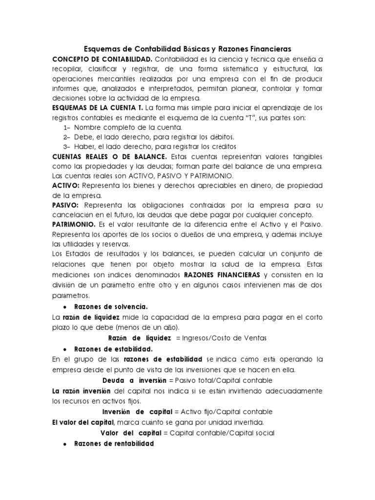 Esquemas de Contabilidad Básicas y Razones Financieras | PDF | Ratio financiero | Contabilidad