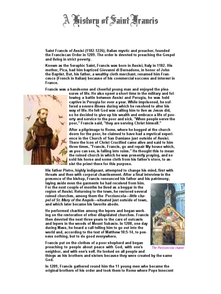 History of ST Francis | PDF | Francis Of Assisi | Christian Behaviour ...