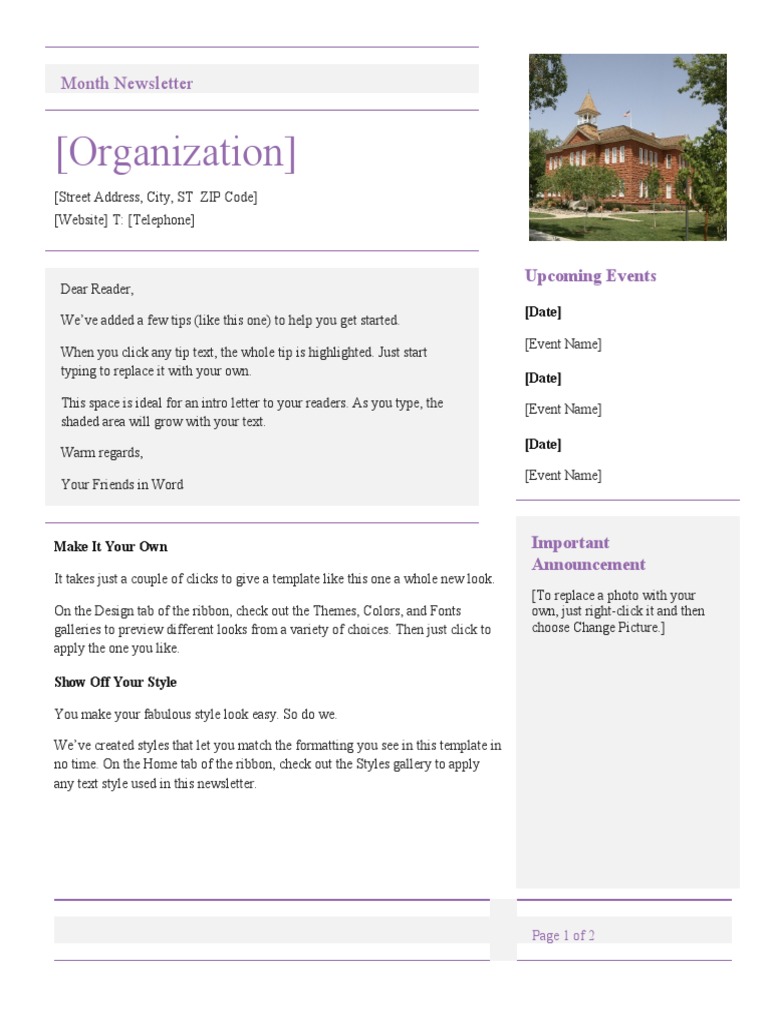 Elementary School Newsletter Template For Word | PDF | Written ...