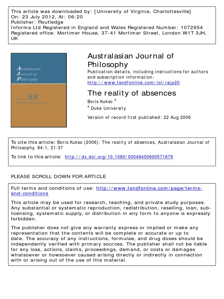 The Reality of Absences | PDF | A Priori And A Posteriori | Proposition