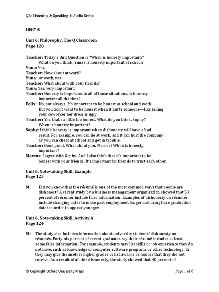 Unit 6: Q2e Listening & Speaking 1: Audio Script | PDF | Résumé | Text ...
