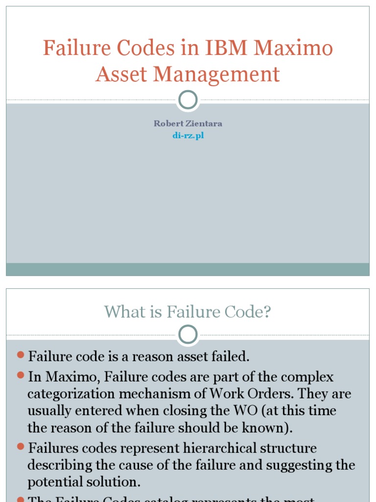 Failure Codes in IBM Maximo Asset Management: Robert Zientara | PDF ...