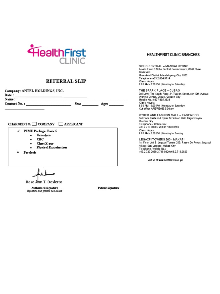 Referral Slip - Antel Holdings, Edited | PDF | Health Care | Medicine