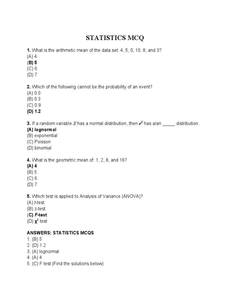 Statistics MCQ | PDF