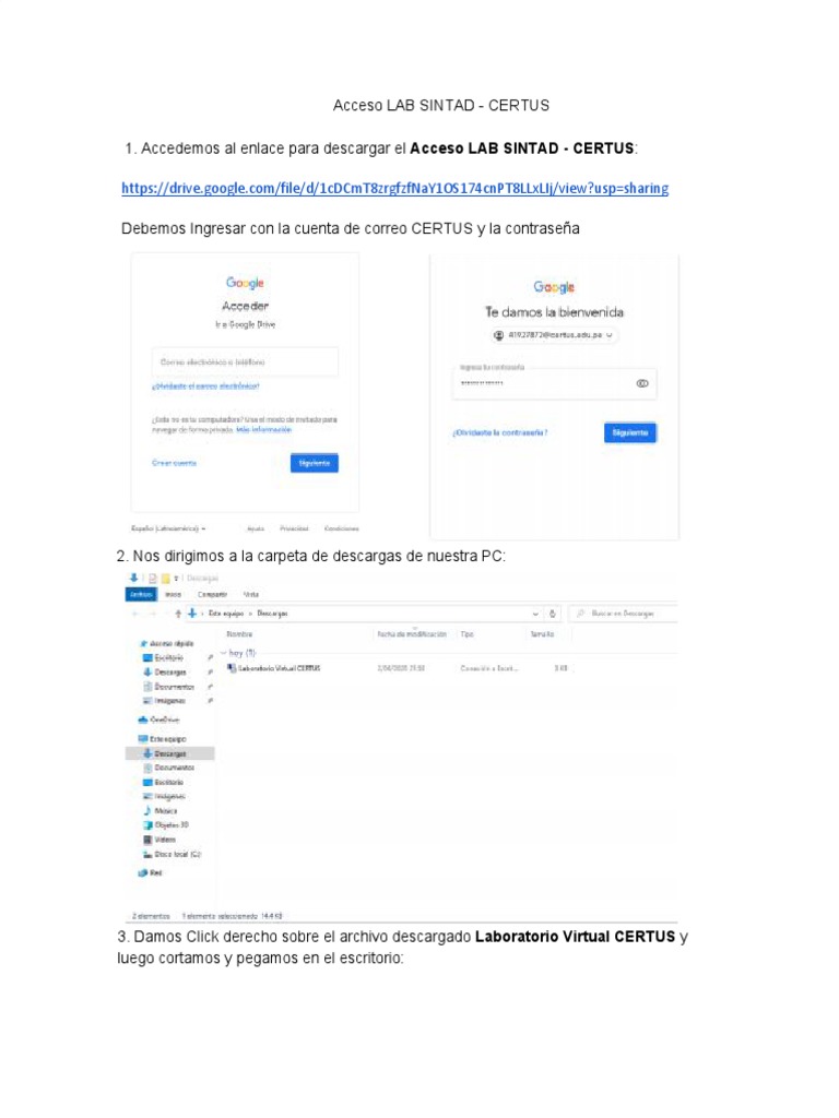 Guía paso a paso para acceder al Laboratorio Virtual CERTUS | PDF