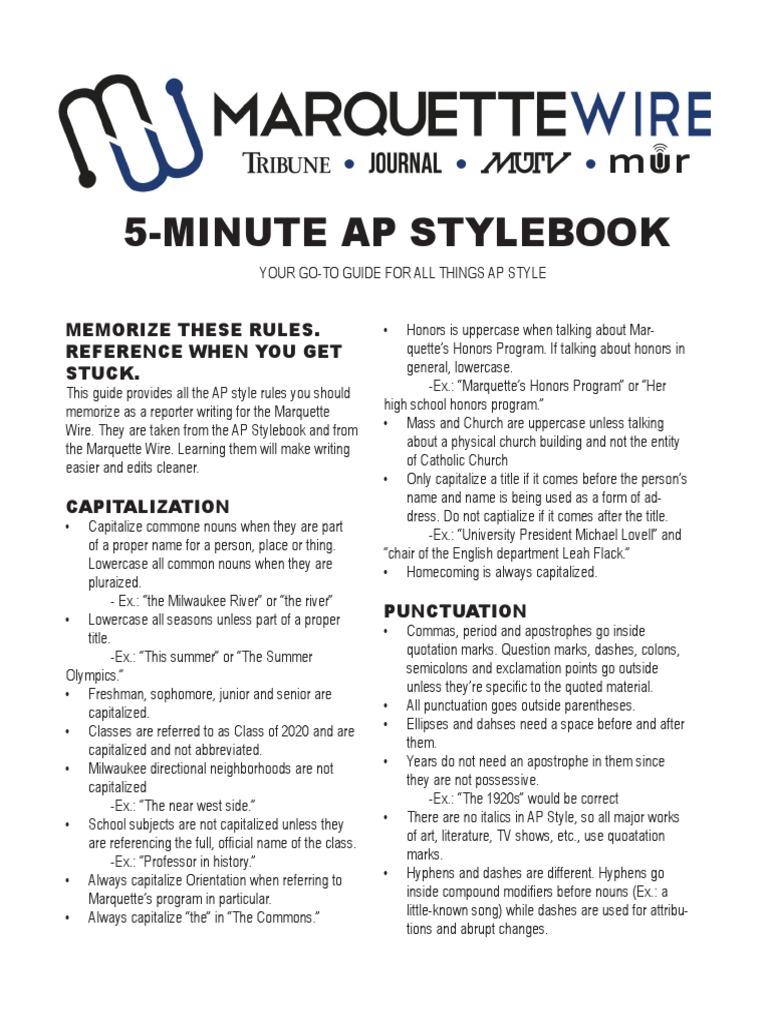 AP Style Cheat Sheet | PDF | Punctuation | Human Communication