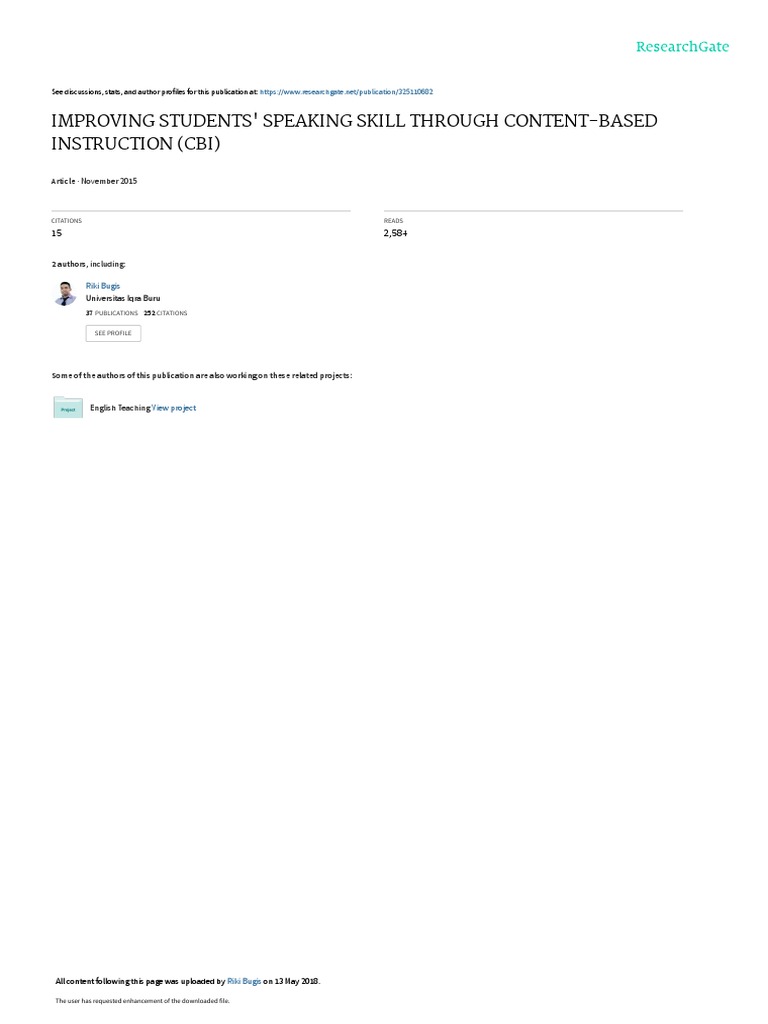 Improving Students Speaking Skill Through Content-Based Instructioncbi2015 | PDF | Student's T ...