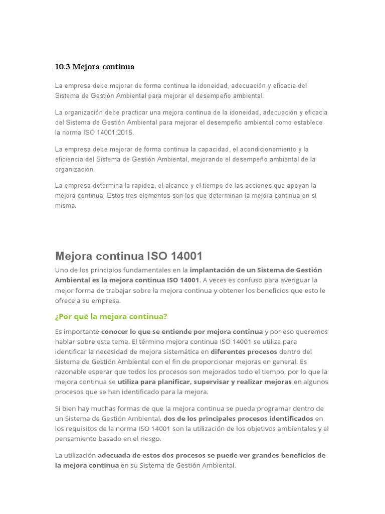 Iso 1001 - Mejora Continua | PDF | Residuos | Empresas