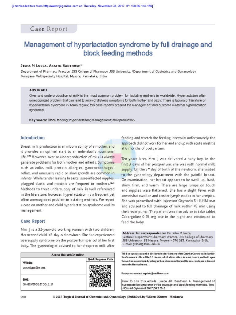 Management of Hyperlactation Syndrome by Full Drai | PDF | Breast Milk ...