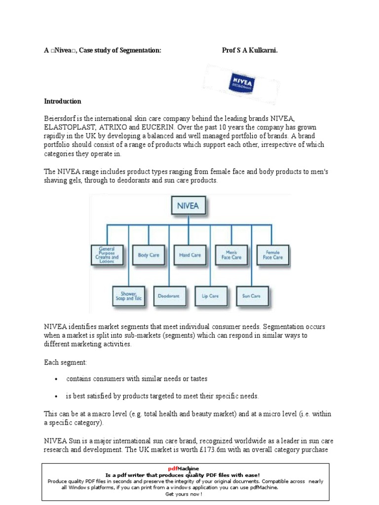 A Nivea, Case Study of Segmentation: Prof S A Kulkarni | PDF | Market Segmentation | Sunscreen