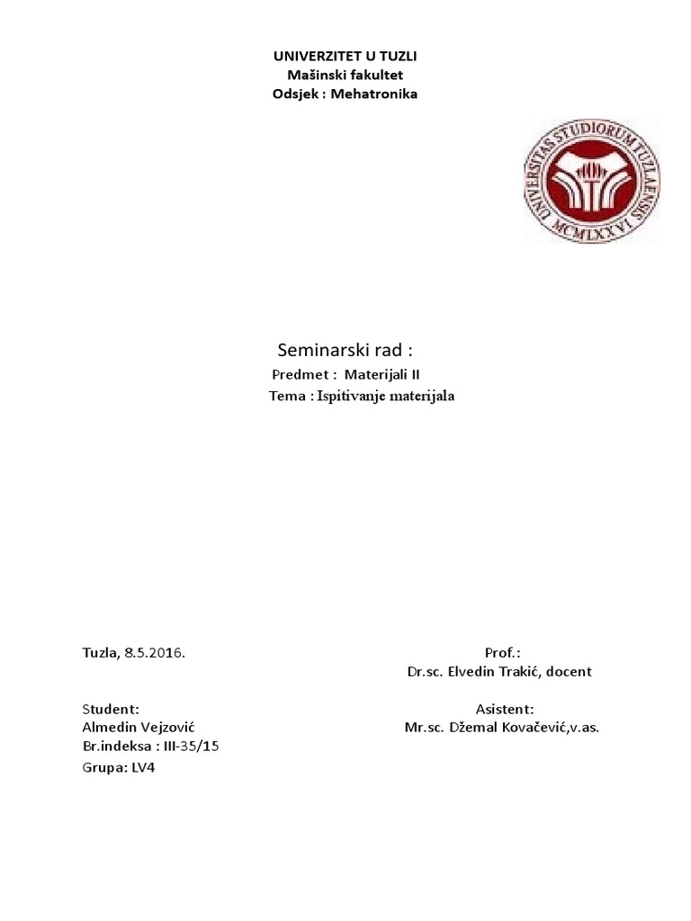 Ispitivanje Materijala | PDF