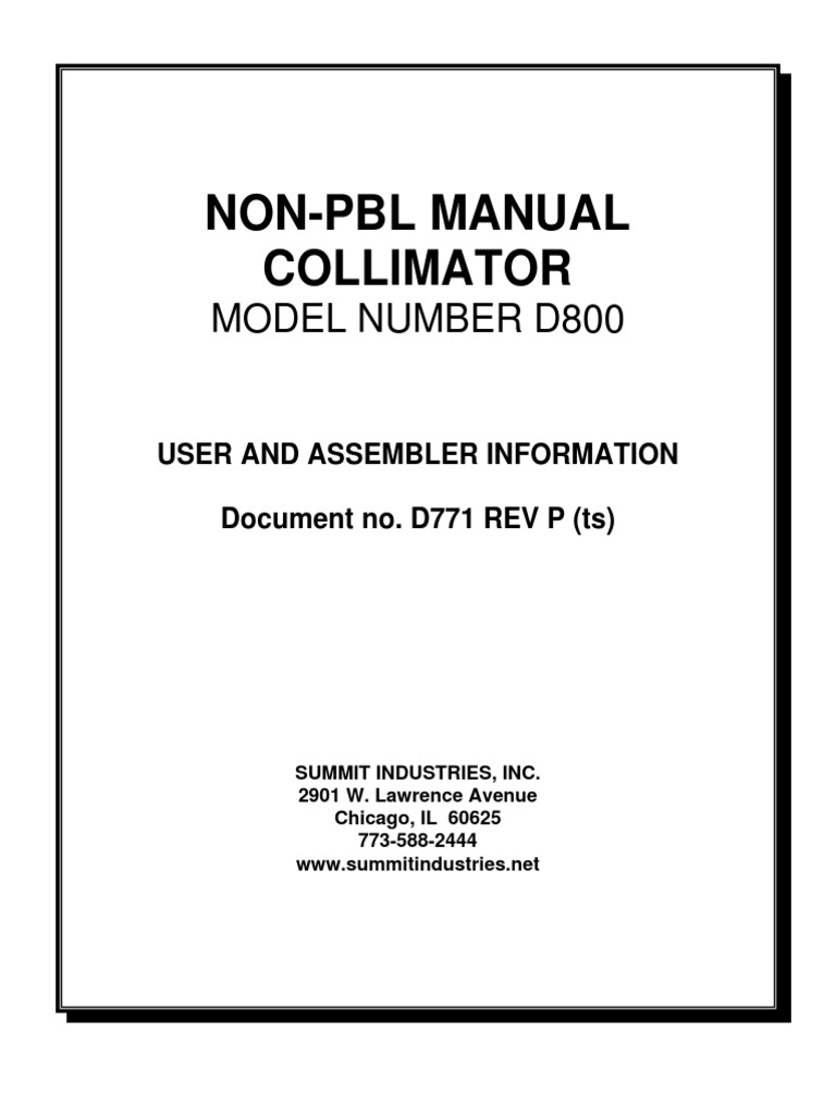 D800 Collimator User Manual | PDF | Vacuum Tube | Screw