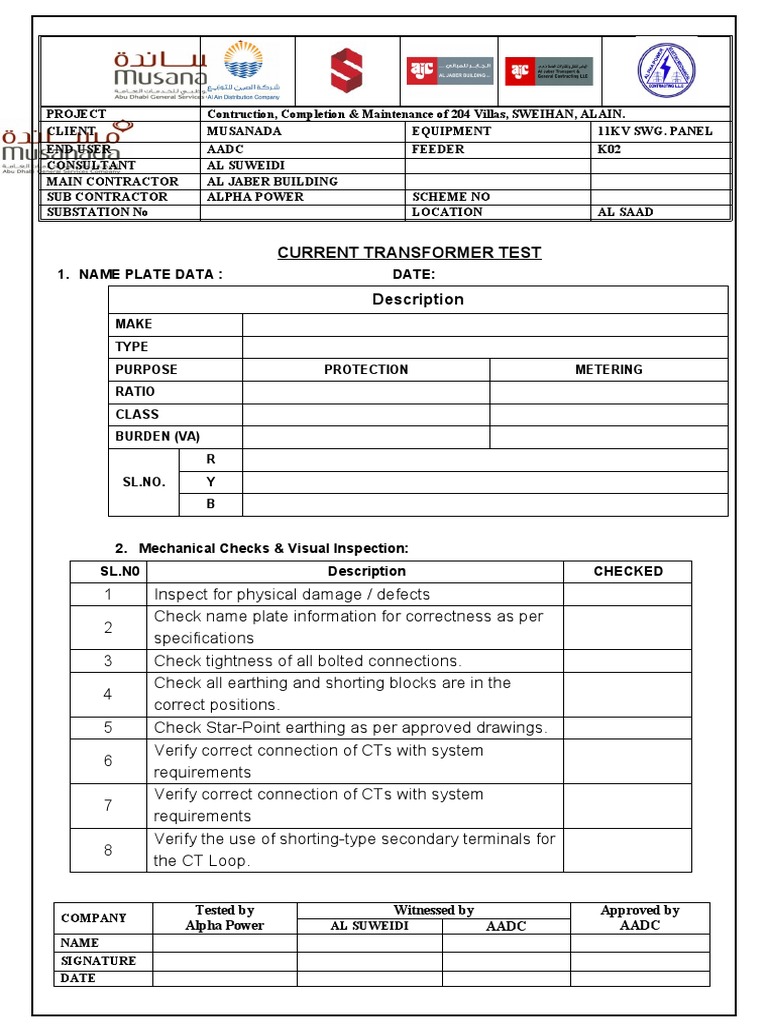 Current Transformer Testing and Commissioning Report for the ...