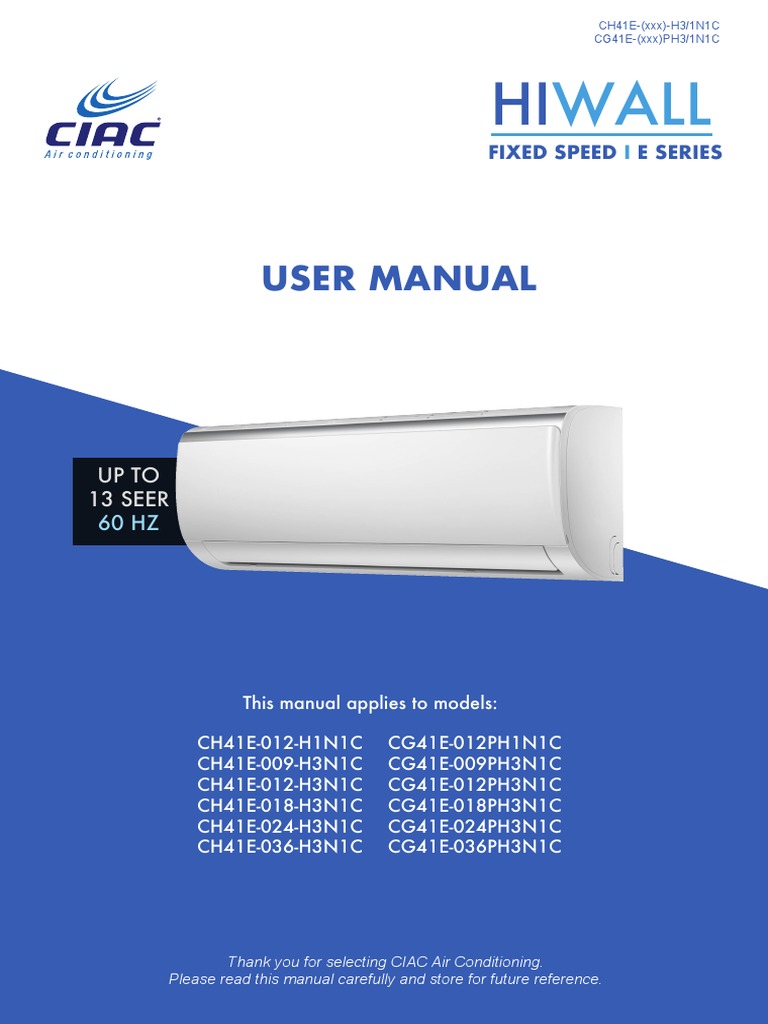 Manual CIAC CH41E-CG41E | PDF | Air Conditioning | Fires
