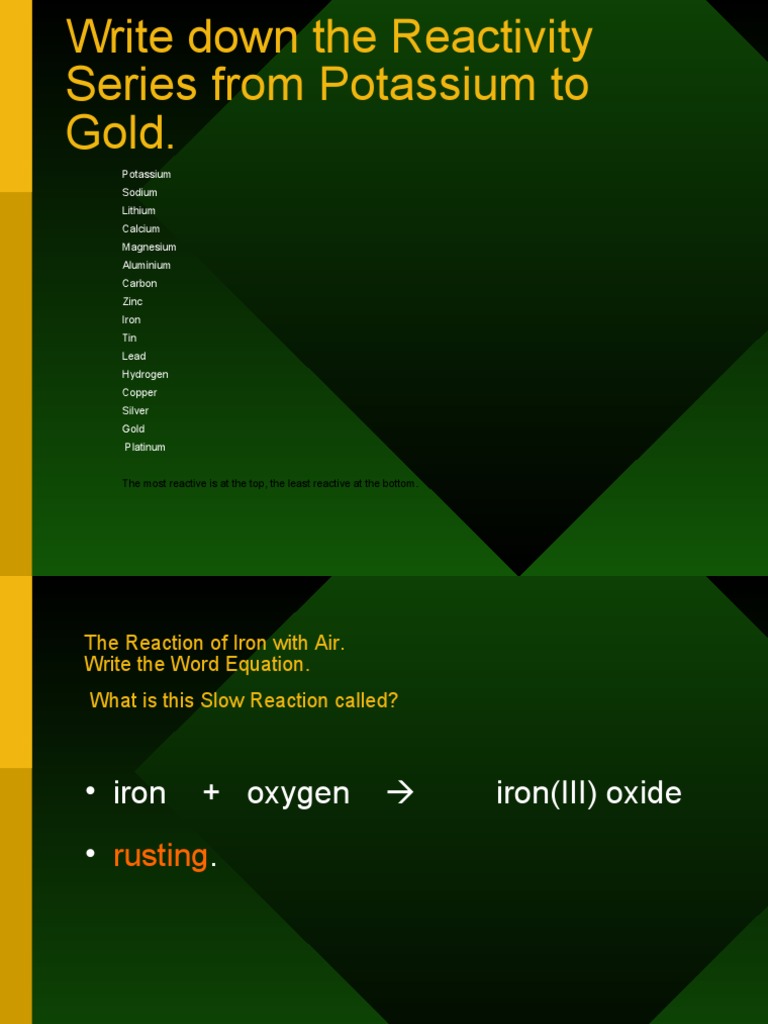 Reactivity Series and Metal Reactions | PDF | Oxide | Natural Materials
