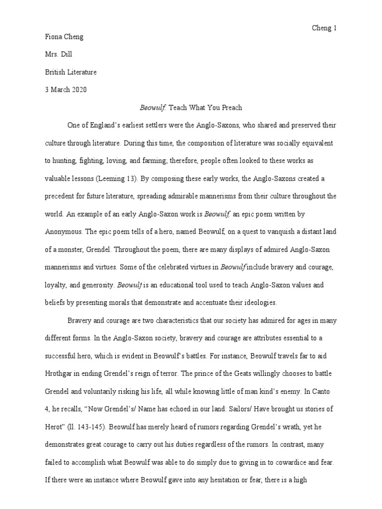 Beowulf: Lessons in Anglo-Saxon Values | PDF | Beowulf | Courage