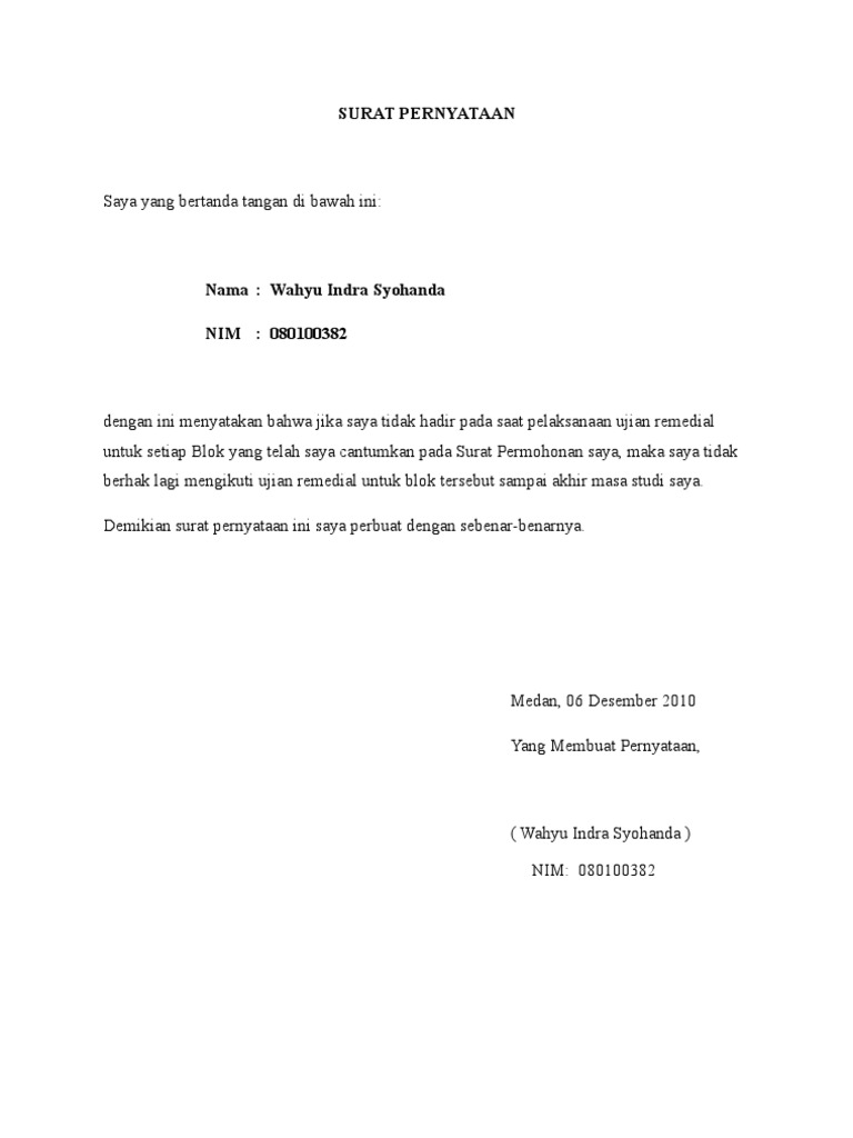 SURAT PERNYATAAN Remed Wahyu | PDF