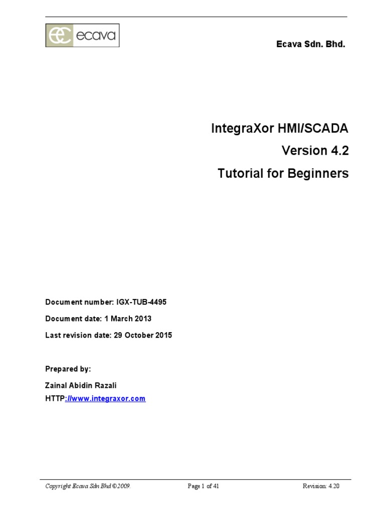 Integraxor Hmi/Scada Tutorial For Beginners: Ecava Sdn. BHD | PDF | Dynamic Web Page ...