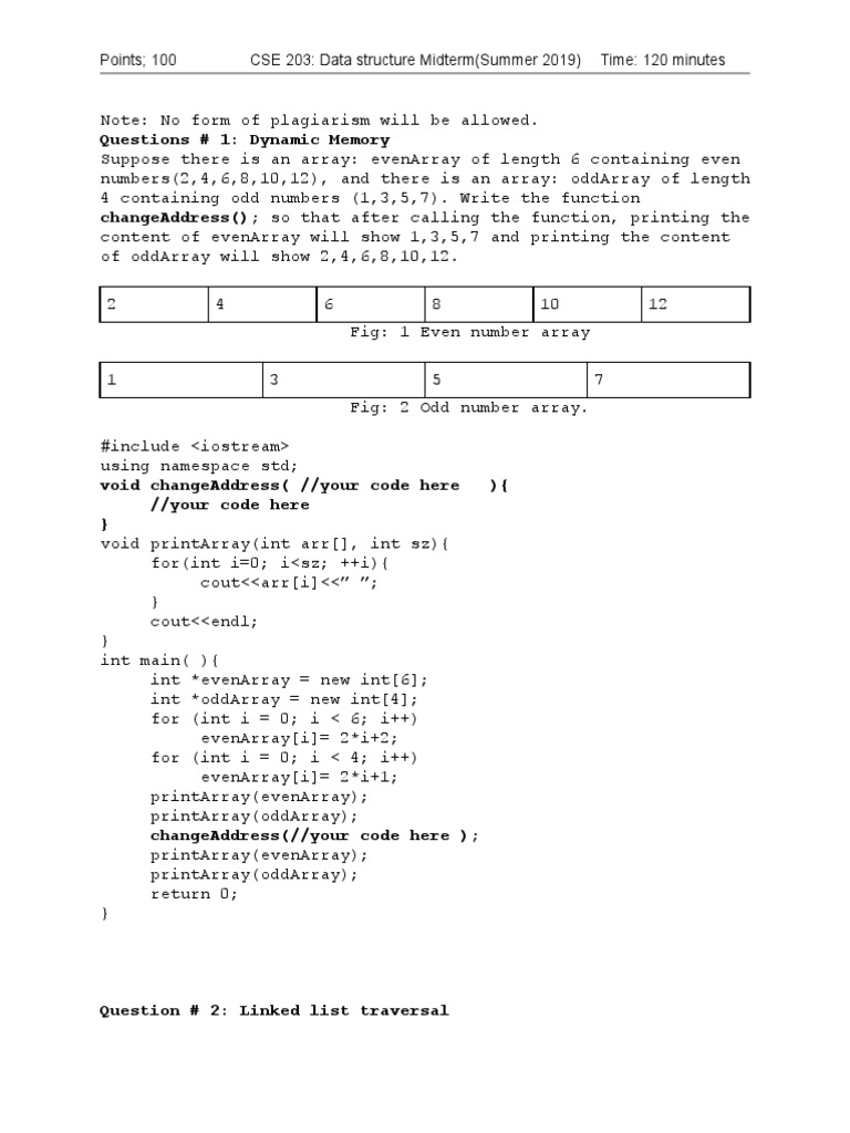 Cse 203 Midterm Data Structures Questions On Dynamic Memory Linked Lists Stacks Queues And 1857