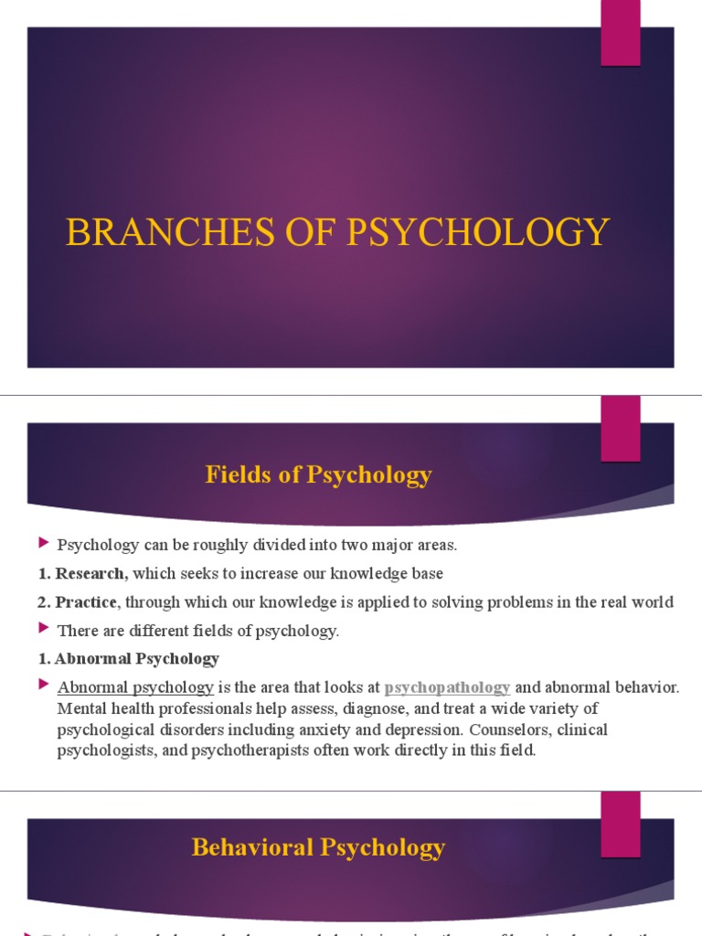 Branches of Psychology | PDF | Developmental Psychology | Behavioral ...