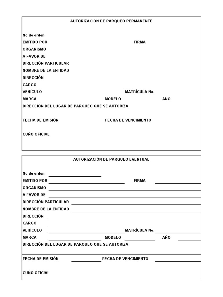 Autorizo de Parqueo | PDF